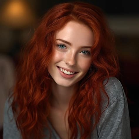 Premium AI Image Photo Closeup Portrait Of Curly Redhead Woman With