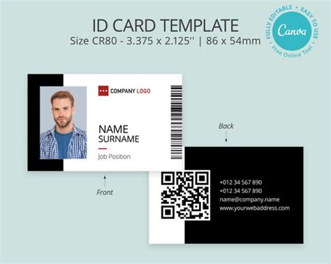 Editable Photo ID Card Template Printable ID Badge Canva Etsy Singapore