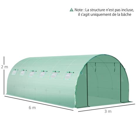 Bâche De Rechange Serre Tunnel 6l X 3l X 2h M Pe Fenêtres Porte Vert