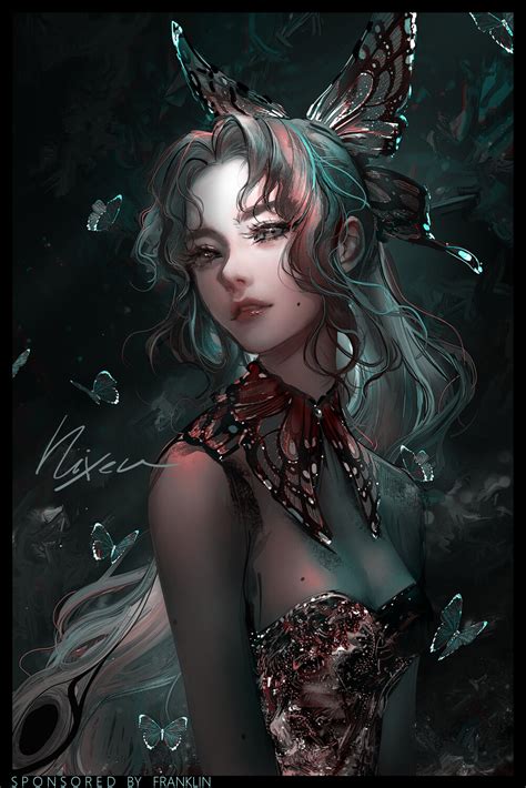 Nixeu Women Blonde Wavy Hair Drawing Dress Butterfly Flying