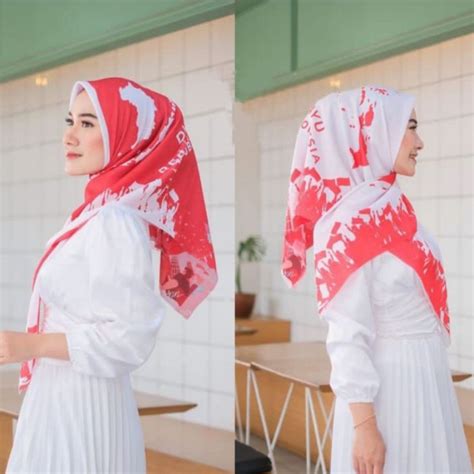 Jual Hijab Voal Merah Putih Hijab Segi Empat Voal Motif Indonesia