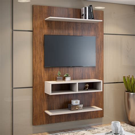 Painel para TV Byte Imbuia Off White Viero Móveis Painel para TV