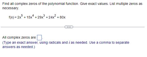 solved find all complex zeros of the polynomial function