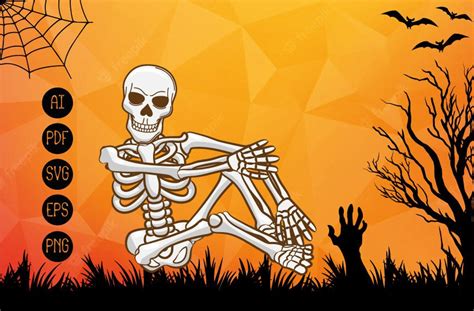 Funny Halloween Sitting Skeleton Svg Graphic By Saadesigns Creative