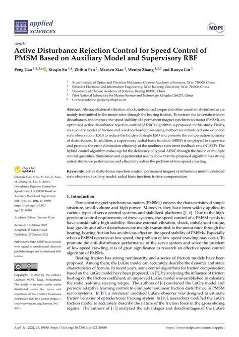 pdf active disturbance rejection control for speed control of pmsm based on auxiliary model