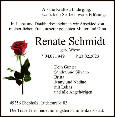 Traueranzeigen Von Renate Schmidt Trauer Kreiszeitung De