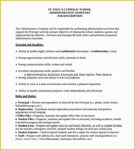 Free Printable Job Description Template Of Administrative Assistant