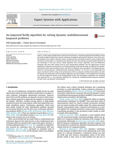 fardapaper an improved firefly algorithm for solving dynamic multidimensional knapsack problems