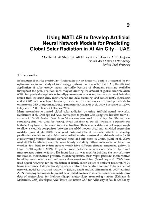 pdf using matlab to develop artificial neural network models for predicting global solar