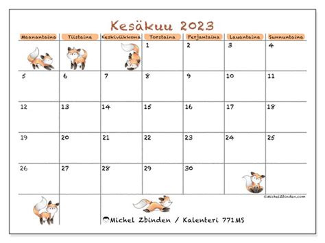 Tulostettavat kalenteri kesäkuu 2023 771MS Michel Zbinden FI