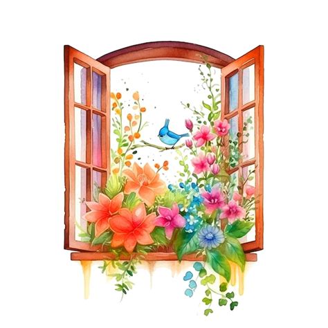 Balcón con jarrón de flores pintura acuarela Vector Premium
