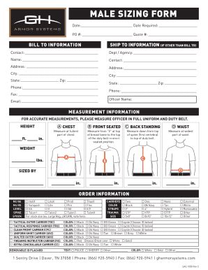 Fillable Online Male Sizing Form Kroll International Fax Email Print