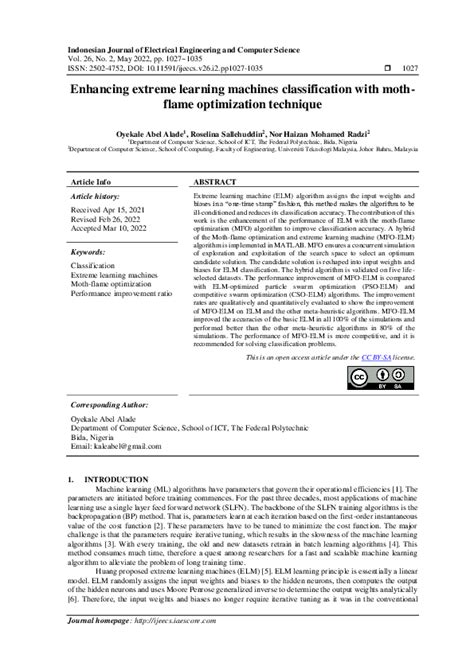 pdf enhancing extreme learning machines classification with mothflame optimization technique