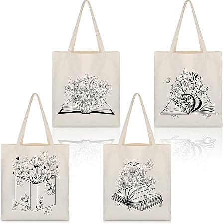 Amazon 4 Pcs Floral Canvas Tote Bag For Women Teenagers Minimalist