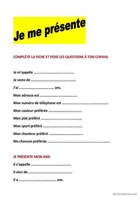 JE ME présente Français FLE fiches pedagogiques pdf doc