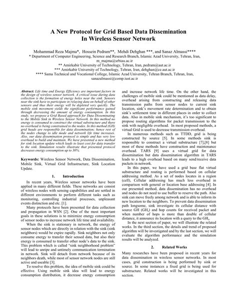 pdf a new protocol for grid based data dissemination in wireless sensor network