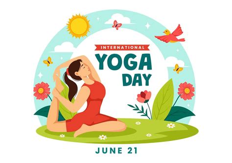 International Yoga Day Vector Illustration On June With Woman Doing