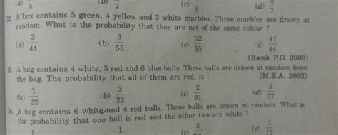 Bank P O 2000 23 A Bag Contains 4 White 5 Red And 6 Blue Balls Thre