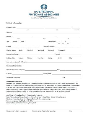Fillable Online Patient Information Patient Name Last First Middle
