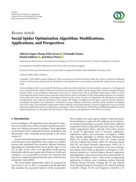 pdf social spider optimization algorithm modifications applications and perspectives