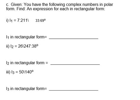 solved c given you have the following complex numbers in