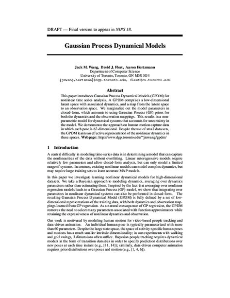 pdf gaussian process dynamical models jack wang