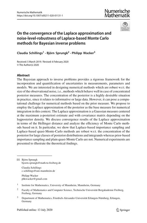 pdf on the convergence of the laplace approximation and noise level robustness of laplace