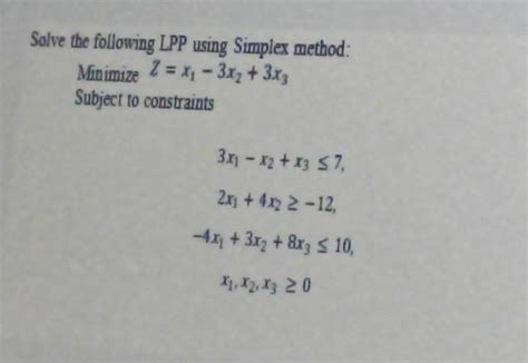 solved solve the following lpp using simplex method