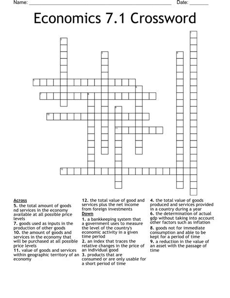 Economics Fundamentals Crossword Puzzle