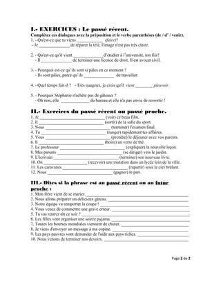 Le passé Récent shéma de conjugaison PDF