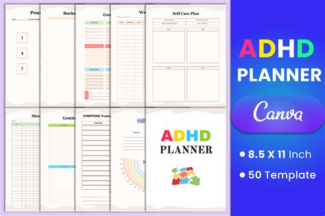 Editable ADHD Planner Canva Template Graphic By Munjixpro Creative