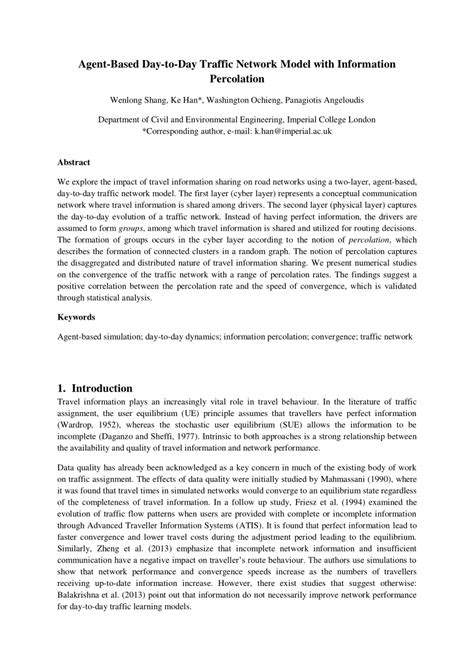 pdf agent based day to day traffic network model with information percolation