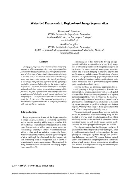 pdf watershed framework to region based image segmentation