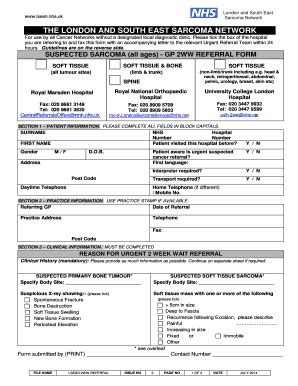 Fillable Online Sarcoma Suspected Cancer Referral UCLH Fax Email