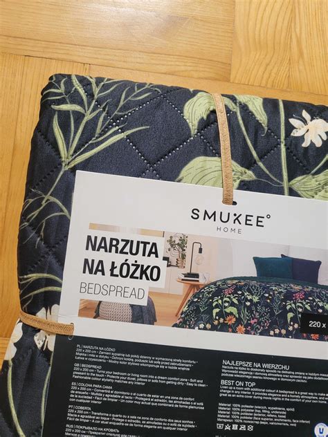 NOWA narzuta na łóżko Smukee Home 220x200cm czarna w kwiaty piękna