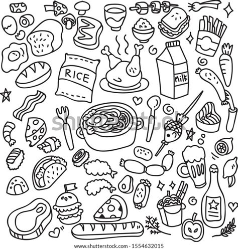 Set Cute Food Doodle Style Hand Stock Vector Royalty Free 1554632015