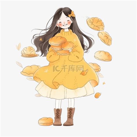 可爱的女孩拿着月饼手绘中秋节元素素材图片免费下载 千库网