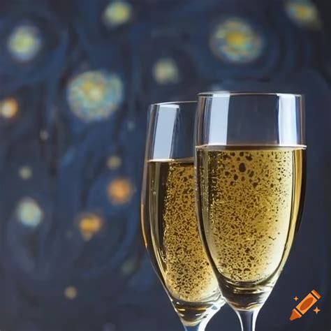 Champagne Glasses Under The Starry Night Sky On Craiyon