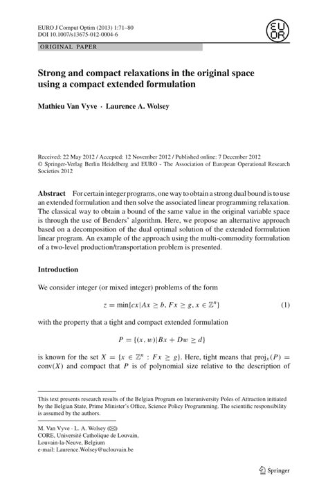pdf strong and compact relaxations in the original space using a compact extended formulation