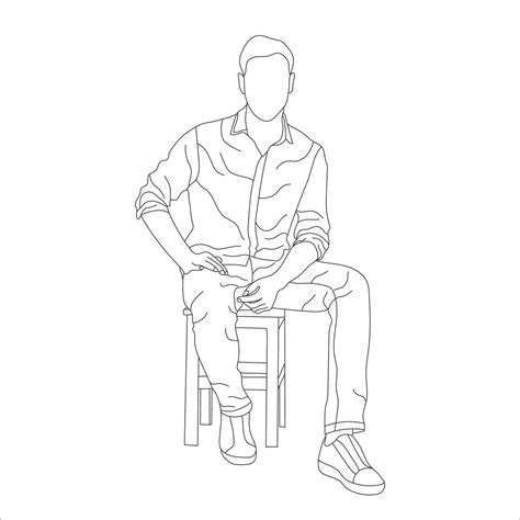 Man Sitting On A Chair Line Art With White Background Illustration