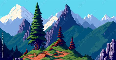Landscape 8bit Pixel Art Summer Natural Landscape Mountain Scenery