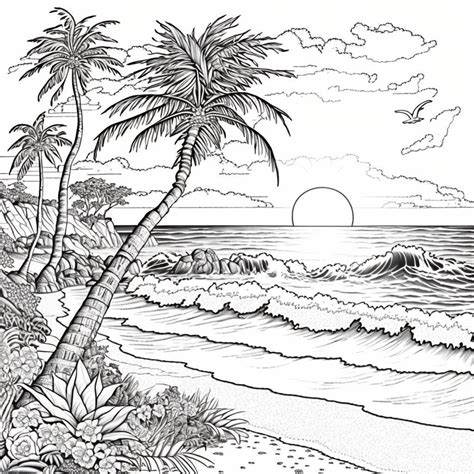 Tropical Beach Coloring Page
