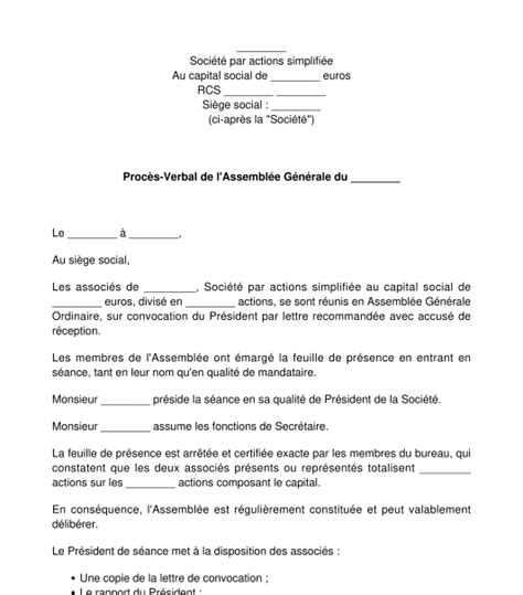 Procès Verbal de Rémunération du Président SAS SASU