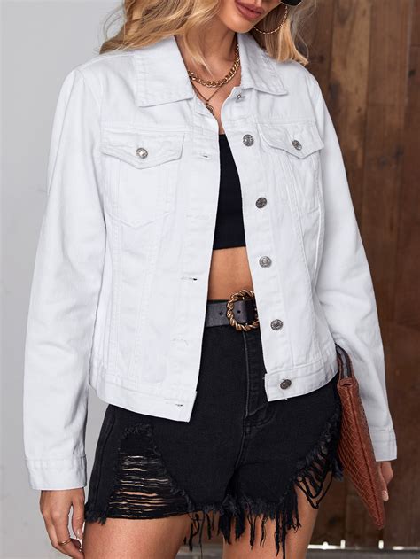 SHEIN Frenchy Flap Pocket Button Front Denim Jacket SHEIN USA
