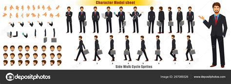 Businessman Character Model Sheet Walk Cycle Animation Sequence Stock