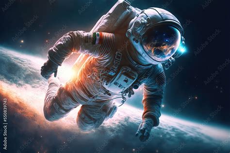 AI Generated Image Of An Astronaut Floating In Space Earth Planet In