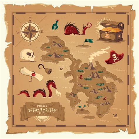 Pirate Treasure Map Old Parchment 4454742 Vector Art At Vecteezy