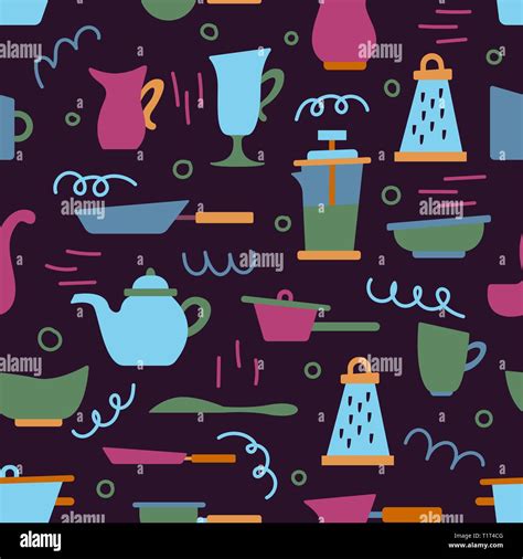 Seamless Pattern With Kitchen Appliances In A Flat Cartoon Style