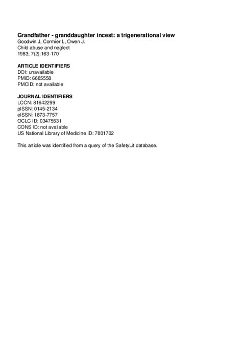 Pdf Grandfather Granddaughter Incest A Trigenerational View Jean Goodwin