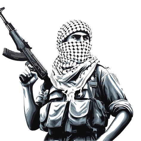 Un Soldado Palestino Con Una Bandera O Un Arma Palestina Vector Premium